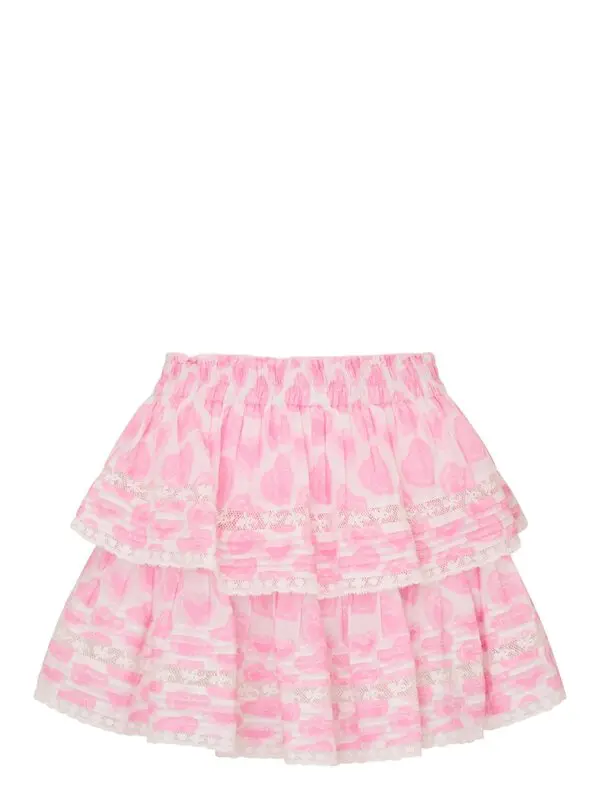 LoveShackFancy Heart Print Ruffle Mini Skirt - Angel Kiss
