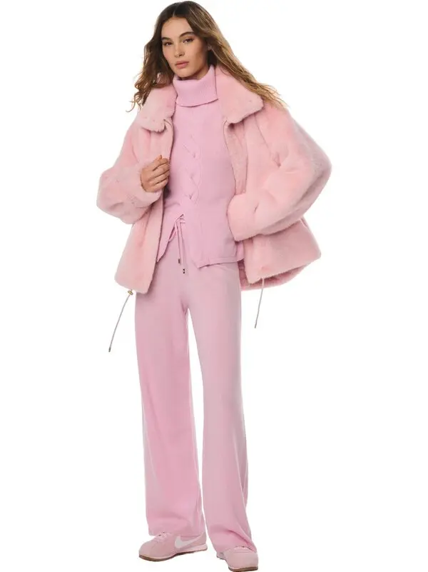 LoveShackFancy X Billie Wool-cashmere Pant - Pink Cashmere And Pink Fur Trim