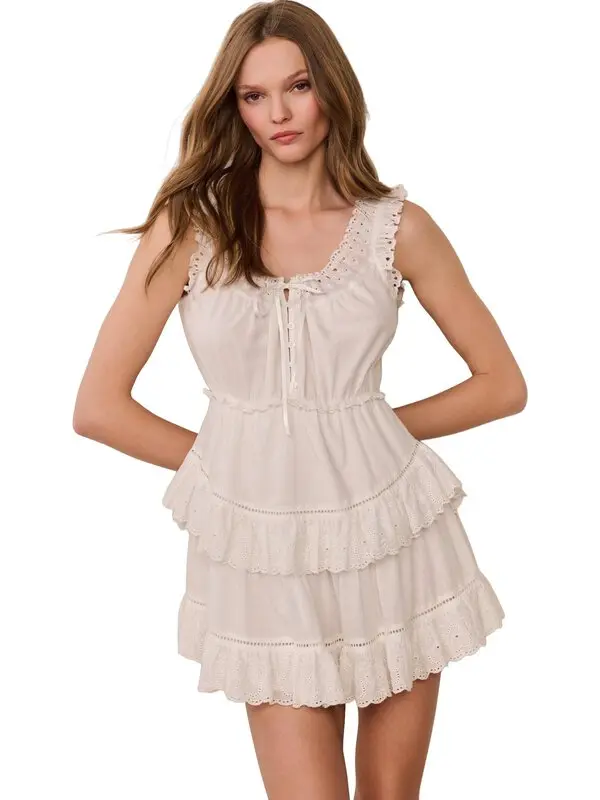 LoveShackFancy Zayan Heart Eyelet Mini Dress - White