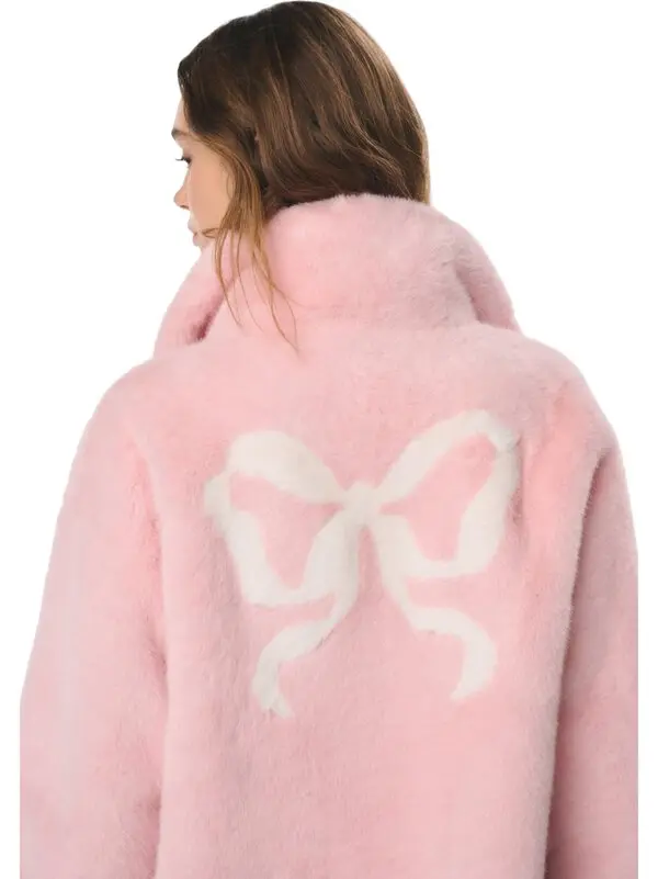 LoveShackFancy X Vanessa Faux Fur Bomber Jacket - Pink Fur Base And Ivory Fur Bow