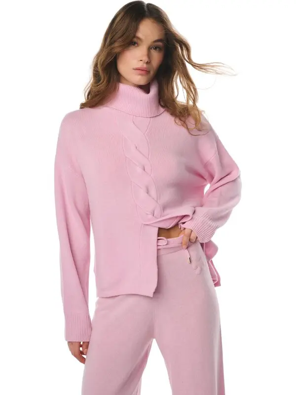 LoveShackFancy X Peyton Wool-cashmere Sweater - Pink Cashmere And Pink Fur Trim