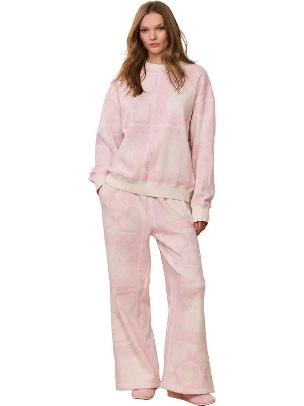 LoveShackFancy Momo Heart Print Fleece Sweatpant - Love Lace