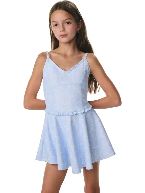 LoveShackFancy Tween Sariah Bow Print Dress - Chilled Blue