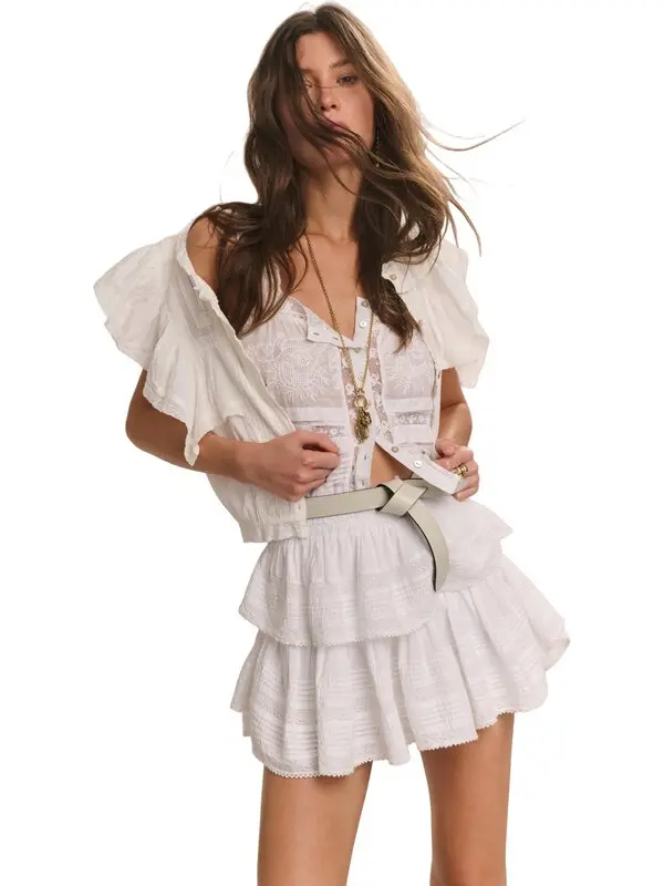 LoveShackFancy Ruffle Mini Heritage Skirt - Antique White