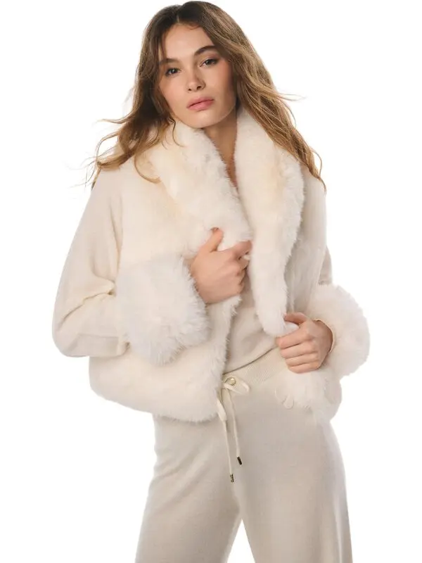 LoveShackFancy X Verena Faux Fur Vest - Ivory Fur Cashmere Knit Combo