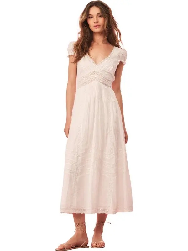 LoveShackFancy Suvi Cotton Midi Dress - White