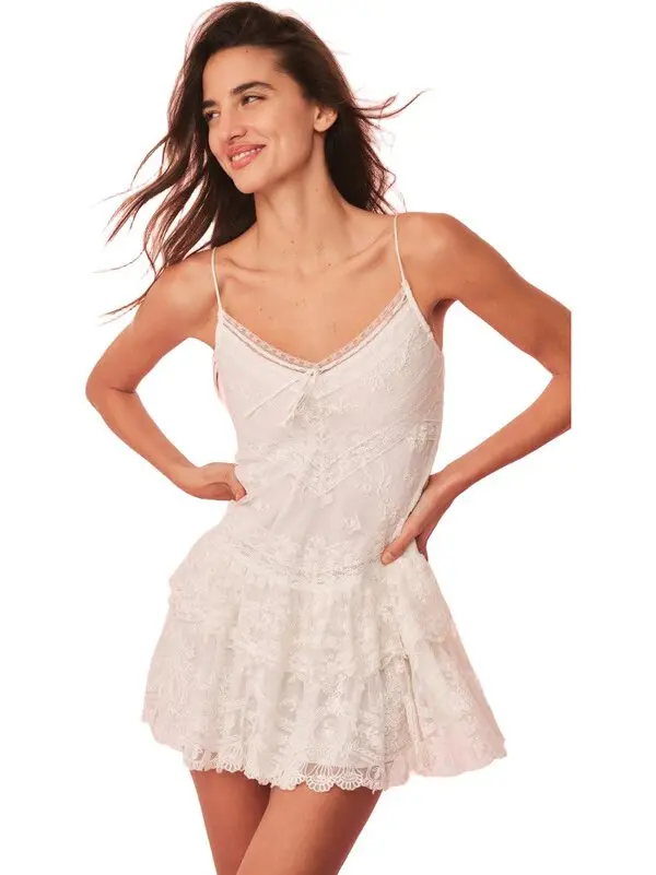 LoveShackFancy Beauval Lace Mini Dress - Off White