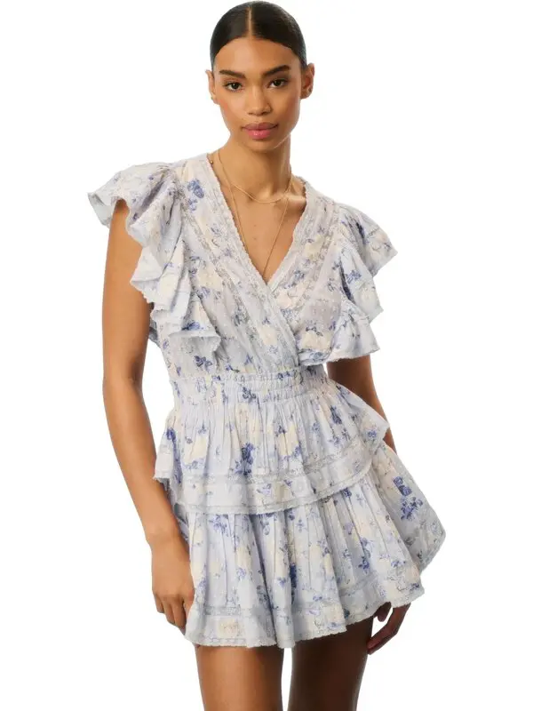 LoveShackFancy Gwen Heirloom Print Cotton Mini Dress - Whisper Blue