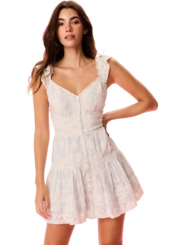 LoveShackFancy Rietta Lace-trimmed Mini Dress - Blue Cove