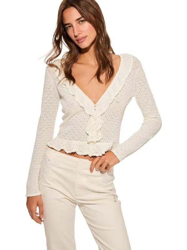 LoveShackFancy Nilah Stretch Knit Cardigan - White