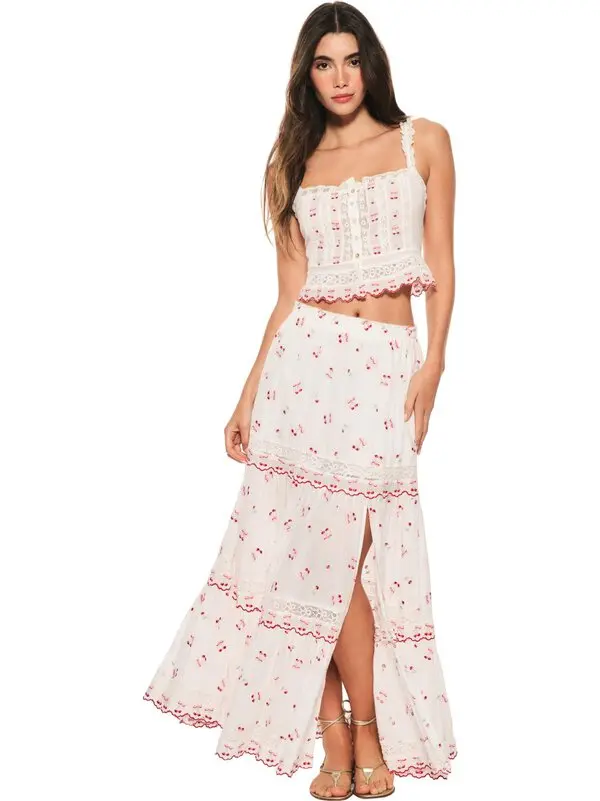 LoveShackFancy Patten Cherry Midi Skirt - Optic White