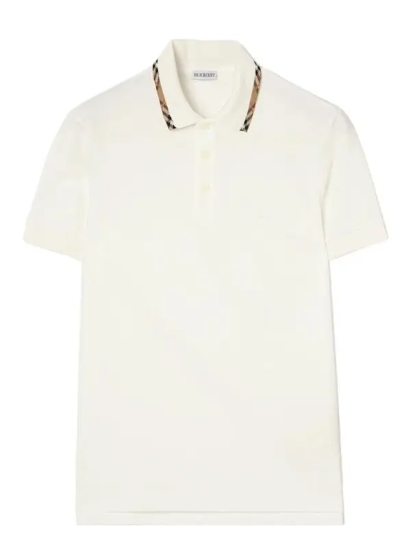 Burberry Check Trim Cotton Polo Shirt - Chalk White