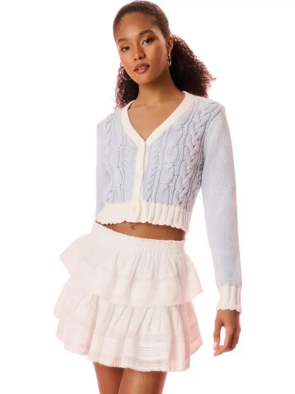 LoveShackFancy Hyacinth Cropped Cable Knit Cardigan - Sugar Sky