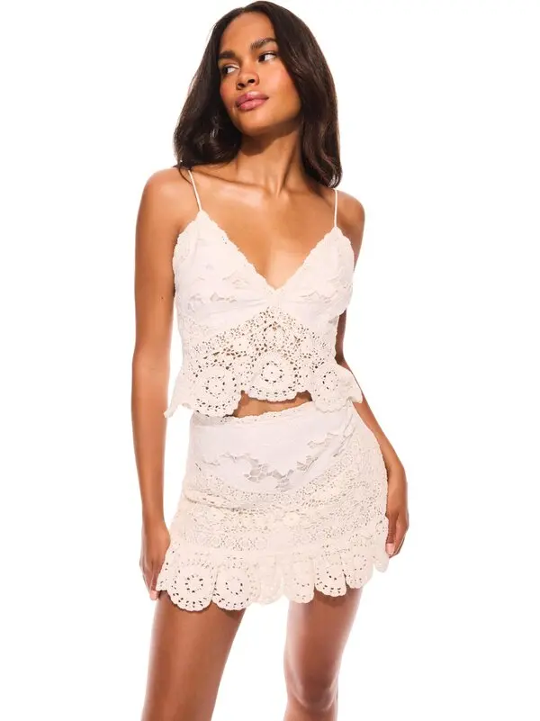 LoveShackFancy Cherie Crochet Mini Skirt - Optic White