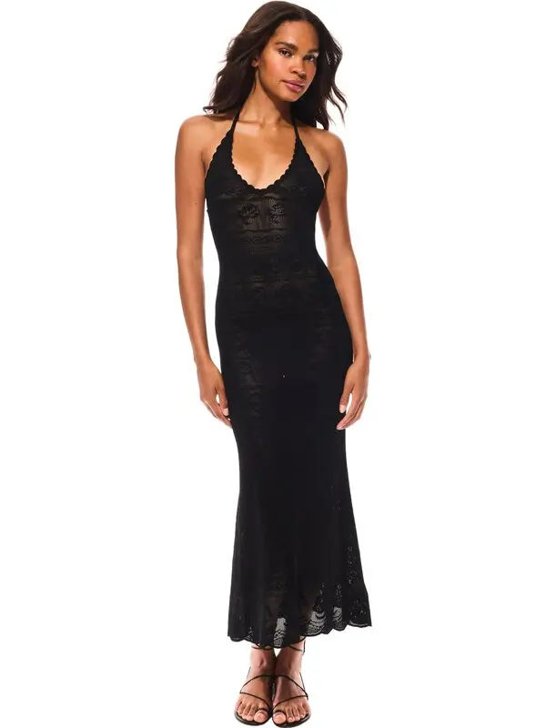 LoveShackFancy Cillian Pointelle Knit Maxi Dress - Black