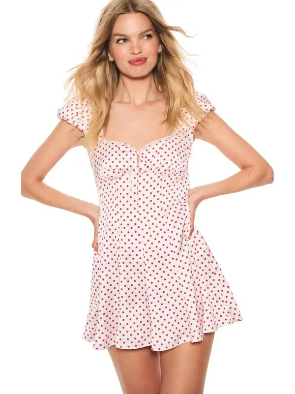 LoveShackFancy Avine Polkadot Mini Dress - Cherry Spritz