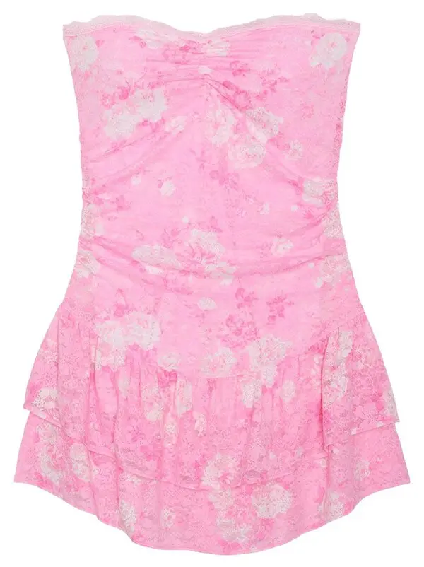 LoveShackFancy Strapless Lace Mini Dress - Everblooming Pink