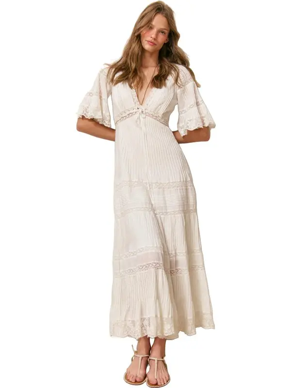 LoveShackFancy Marlowe Cotton Voile Midi Dress - Off White