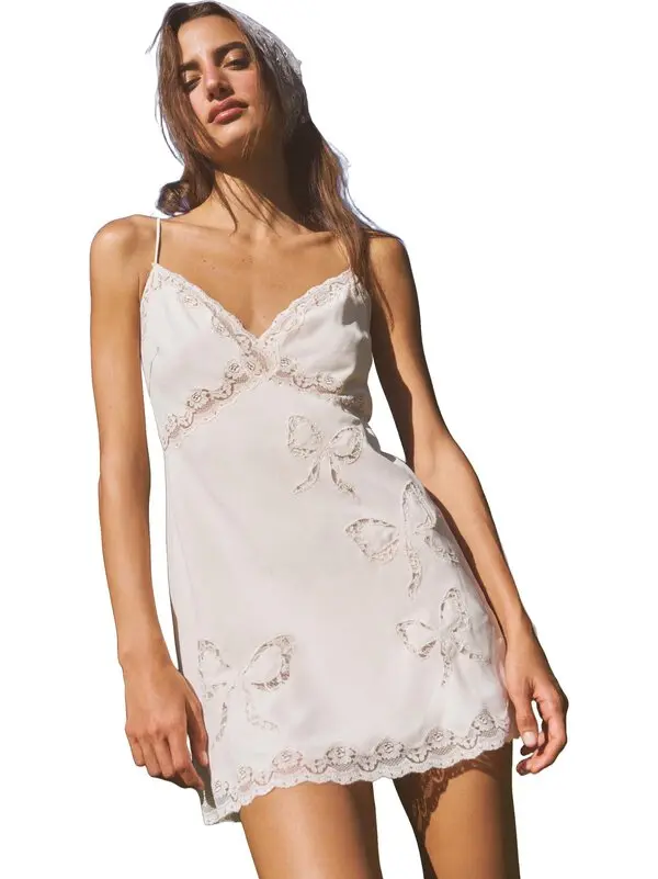 LoveShackFancy Cori Crepe Lace Bow Mini Dress - Cream