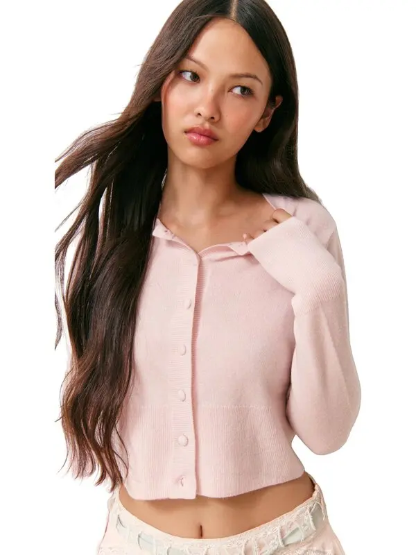LoveShackFancy Adeanne Soft Cashmere Cardigan - Pale Pink