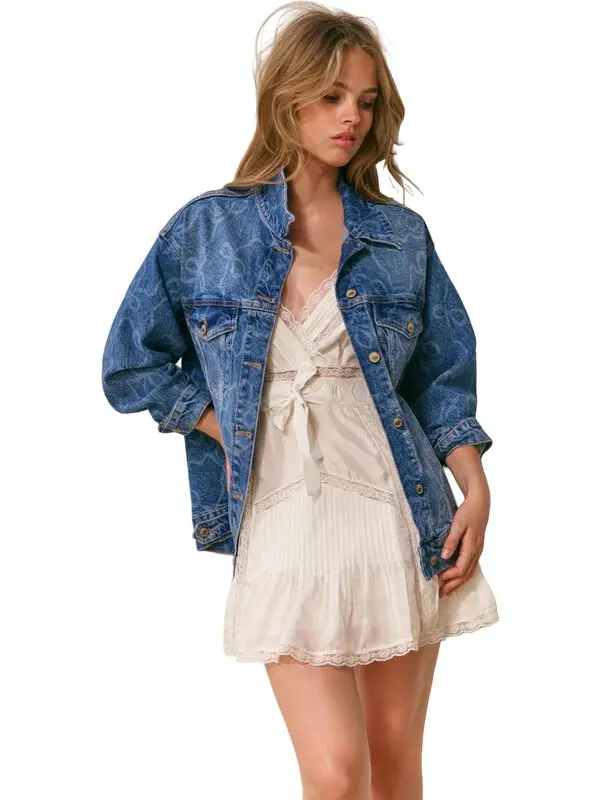 LoveShackFancy Valette Bow Denim Jacket - Bow Chambray