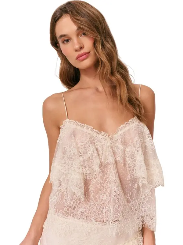 LoveShackFancy Zhanya Sheer Lace Top - Ivory