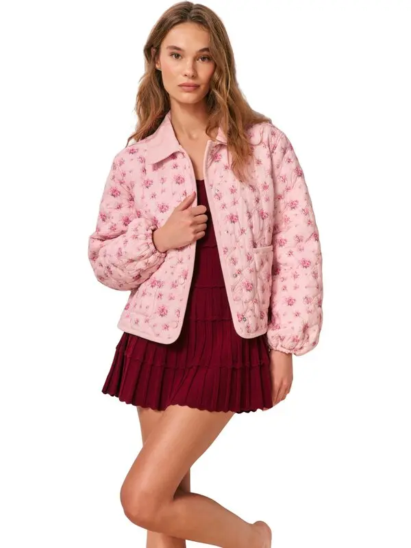 LoveShackFancy Quinlette Floral Quilted Jacket - Raspberry Fields