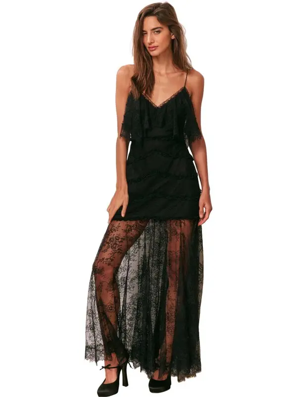 LoveShackFancy Sandy Lace Maxi Dress - Black