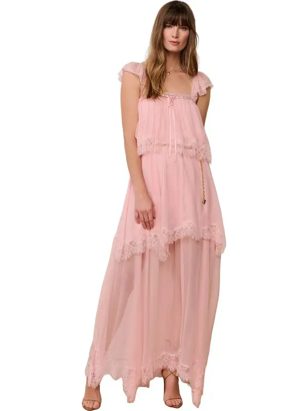 LoveShackFancy Maralee Silk Chiffon Maxi Dress - Potpourri Pink
