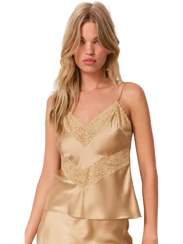 LoveShackFancy Brimsley Silk Cami Top - Camel Charm