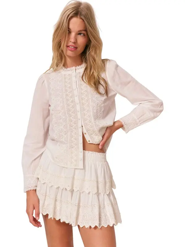 LoveShackFancy Larine Pearl-embellished Cotton Blouse - Off White