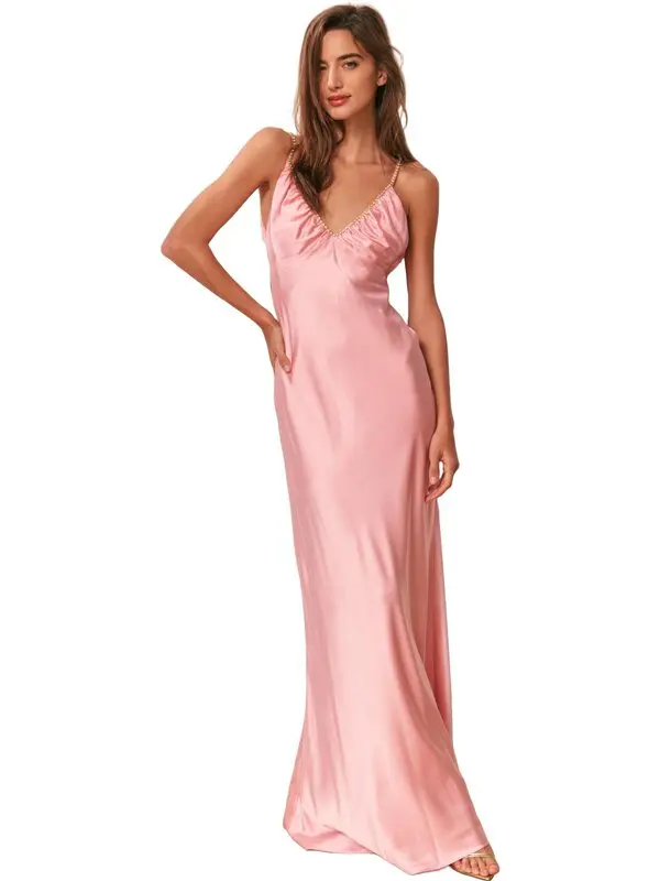LoveShackFancy Mystara Satin Gown - Pink