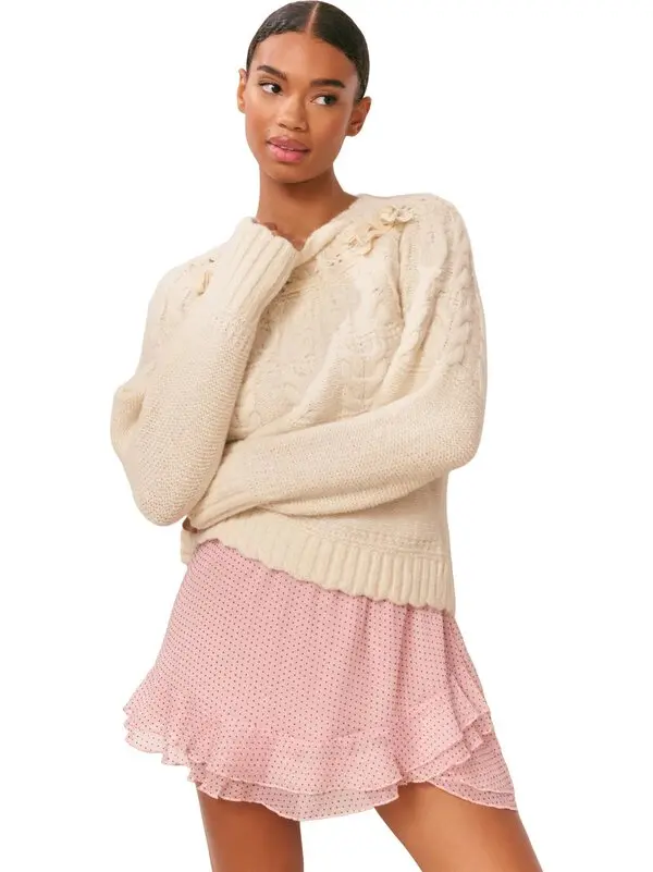 LoveShackFancy Sloanna Knit Cotton Ribbon Pullover - Ivory