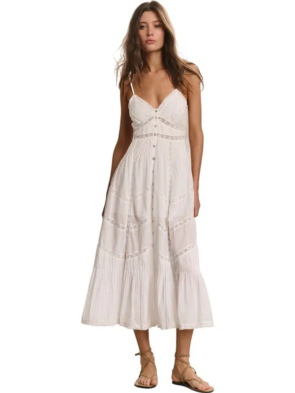 LoveShackFancy Esilda Heritage Cotton Midi Dress - True White
