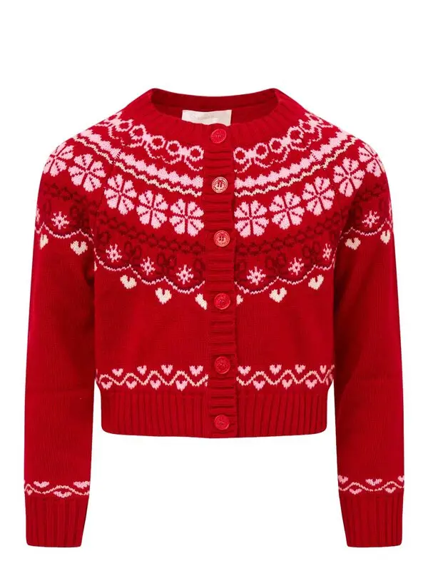 LoveShackFancy Tween Wrenna Fair Isle Cardigan - Red Velvet Truffle