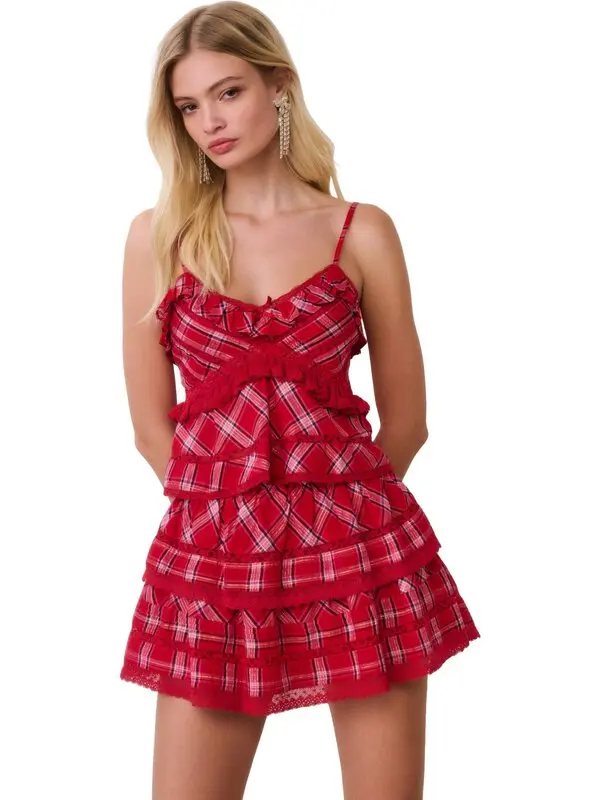 LoveShackFancy Sormina Tartan Cotton Top - Cherry Jubilee
