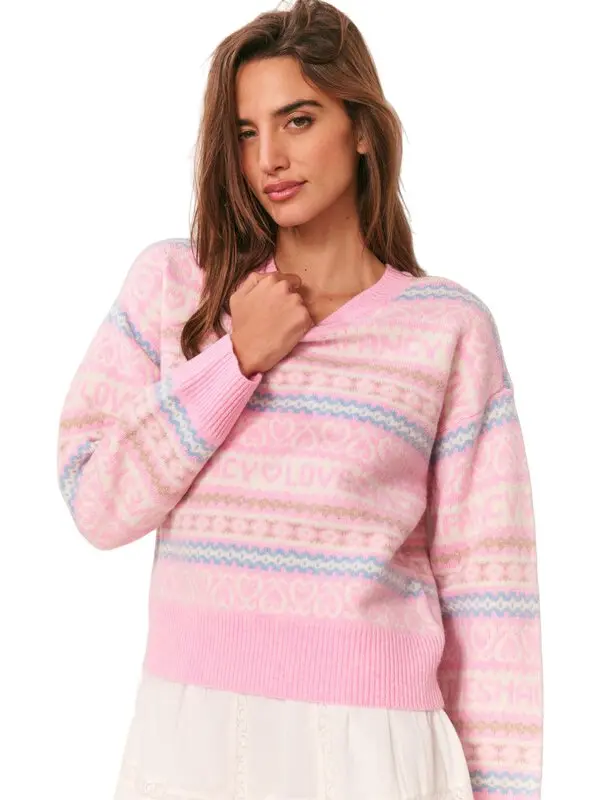 LoveShackFancy Emberly Wool Fair Isle Pullover - Peach Dream