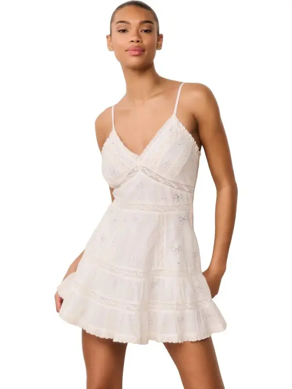 LoveShackFancy Solbina Crystal Bow Mini Dress - White
