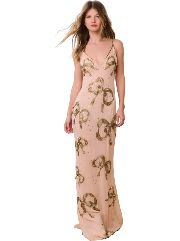 LoveShackFancy Berisa Bow Maxi Dress - Peach Rose