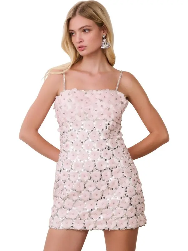 LoveShackFancy Katarina Floral-embellished Mini Dress - Iced Rose