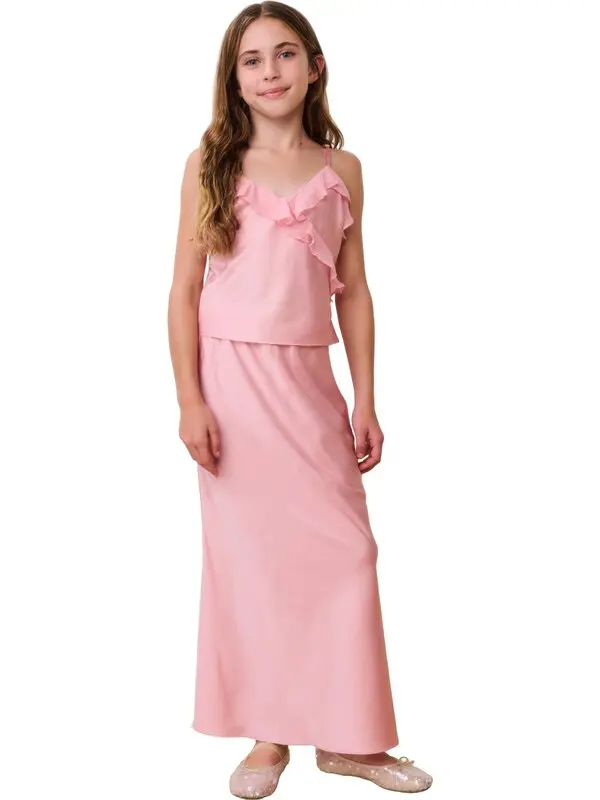 LoveShackFancy Tween Thyme Charmeuse Maxi Skirt - Pink