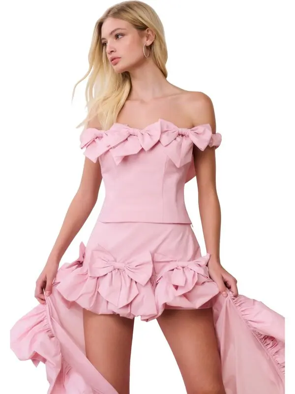 LoveShackFancy Winston Silk Taffeta Bow Top - Pink