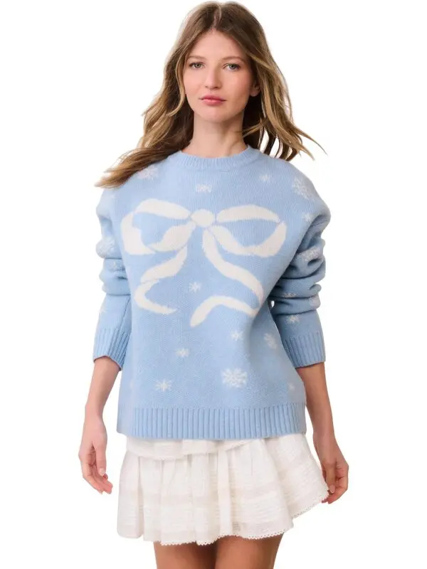 LoveShackFancy Francie Wool Jacquard Pullover - Snowflake Blue
