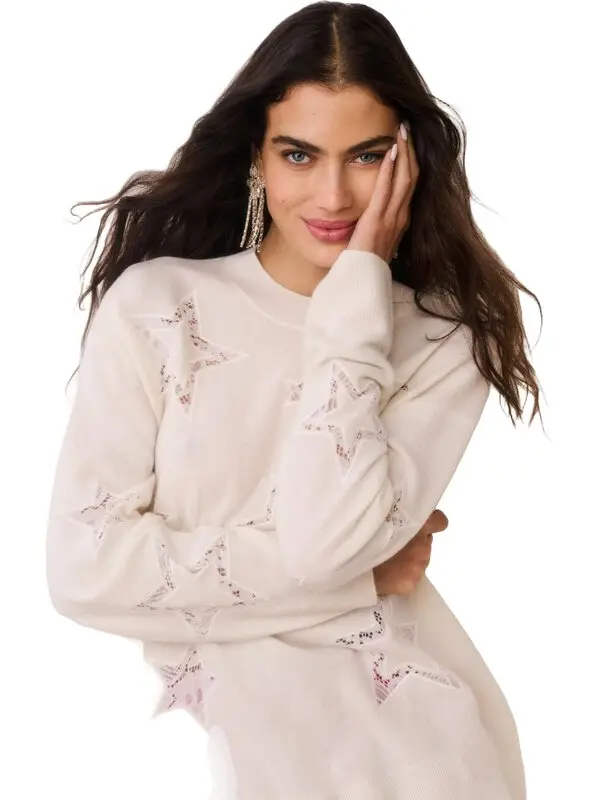 LoveShackFancy Westcott Wool-cashmere Lace Star Pullover - Ivory