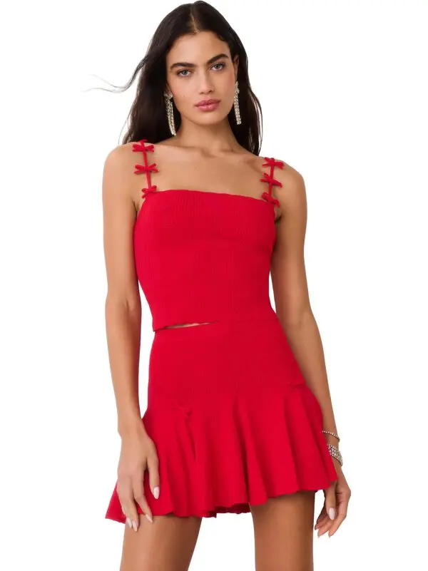 LoveShackFancy Garrett Rib Pointelle Top - Candy Apple