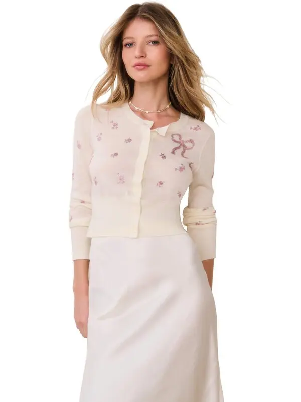 LoveShackFancy Adeanne Secret Crush Wool Cardigan - Chantilly