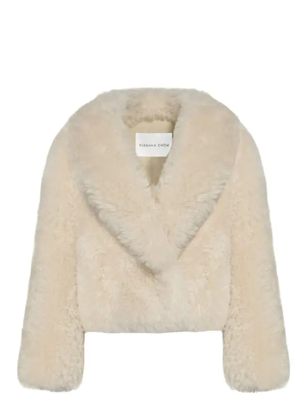 LoveShackFancy Ayla Shearling Coat - Cream