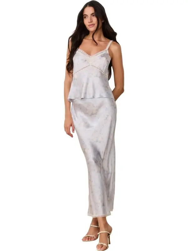 LoveShackFancy Kalo Floral Maxi Skirt - Snowdrop Blue