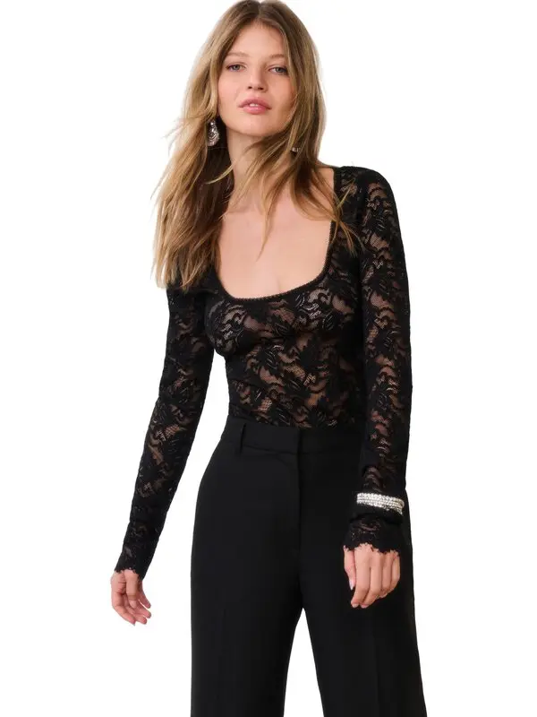 LoveShackFancy Jennie Long Sleeve Bodysuit - Midnight Wish
