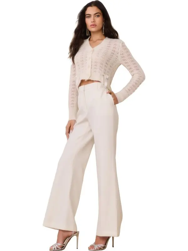 LoveShackFancy Enly Wool-blend Wide-leg Pant - Cream